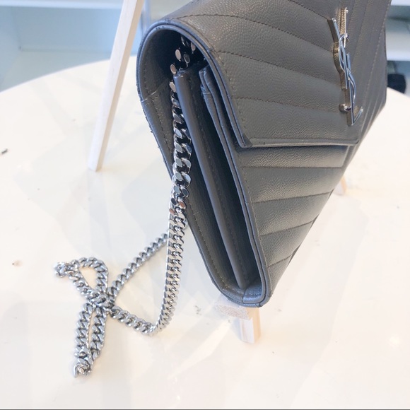Yves Saint Laurent | Bags | Ysl Leather Chain Wallet Earth Grey | Poshmark